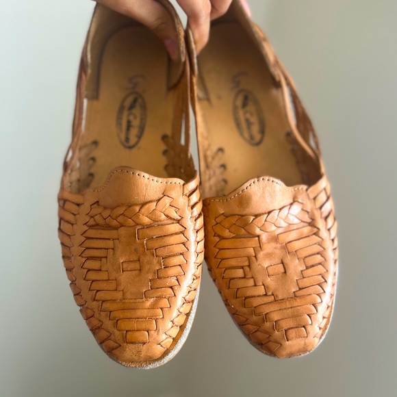 Shoes | Authentic Leather Mexican Huaraches Tanned Natural Tone Flats ...